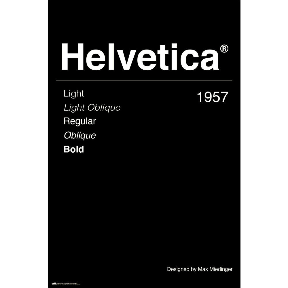 Helvetica Typeface 1957 Maxi Poster – Koolpixnz